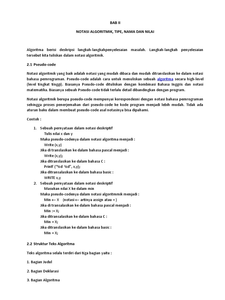 BAB II Notasi Algoritmik, Tipe, Nama Dan Nilai | PDF