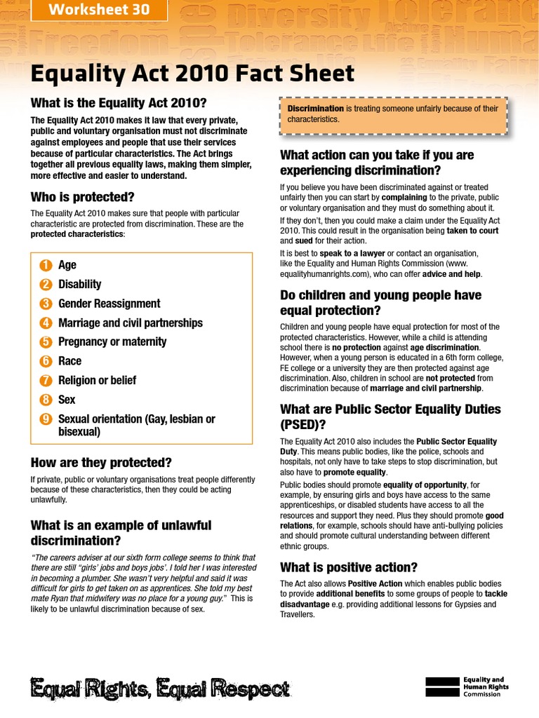 Worksheet30-Equality Act 2010 Factsheet | PDF | Discrimination ...
