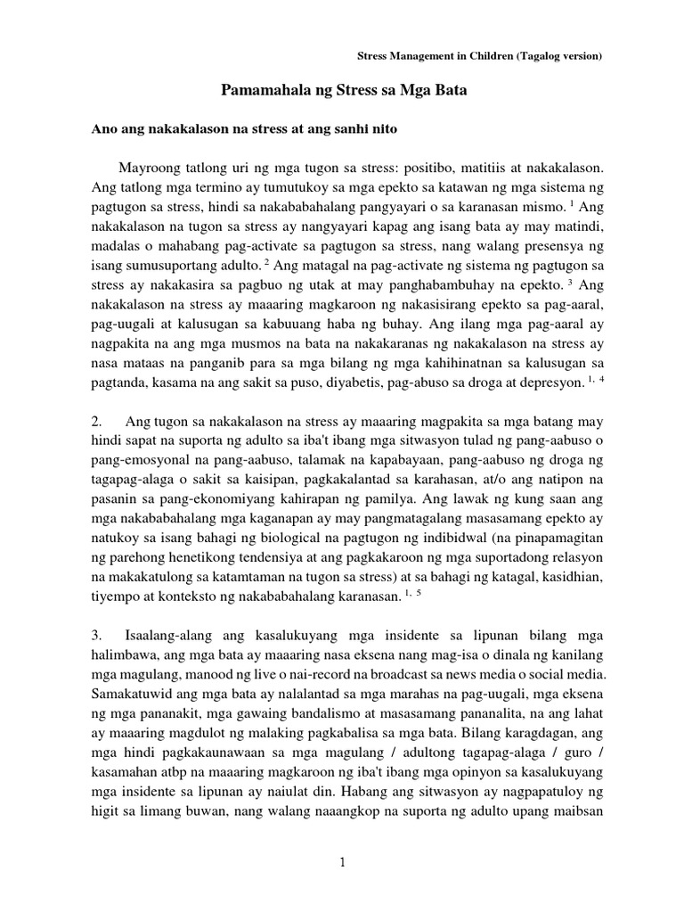 Stress Management in Children Tagalog | PDF