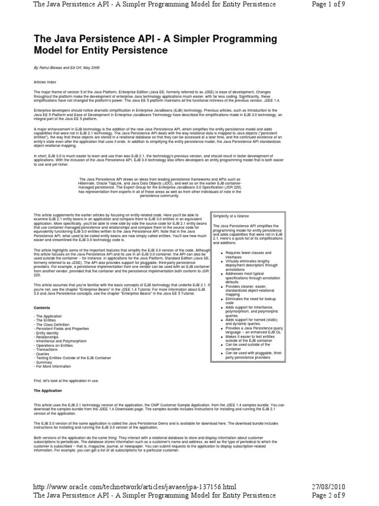 The Java Persistence API - A Simpler Programming Model For Entity Persistence | PDF | Enterprise ...
