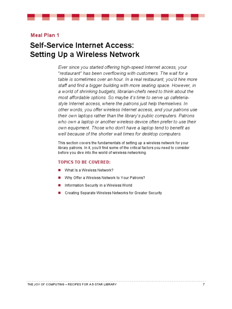 Self-Service Internet Access: Setting Up A Wireless Network: Meal Plan ...