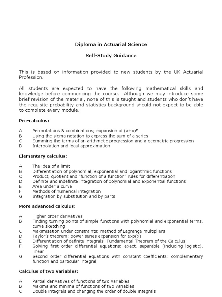 Actuarial Science Self-Study Guide | PDF | Integral | Exponential Function