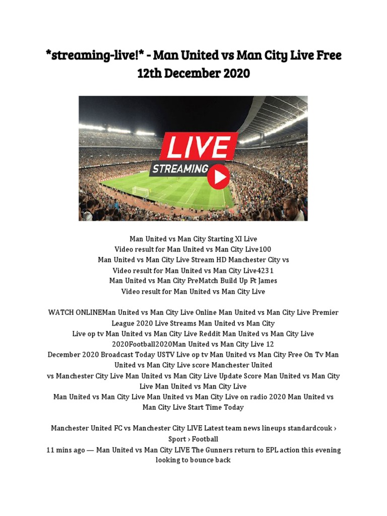 Streaming-Live! - Man United Vs Man City Live Free 12th December 2020 ...