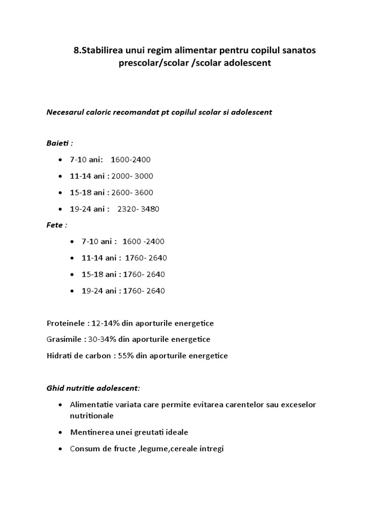 8.stabilirea Unui Regim Alimentar Copil Sanatos | PDF