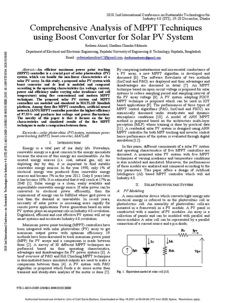 Comprehensive Analysis of MPPT Techniques Using Boost Converter For ...