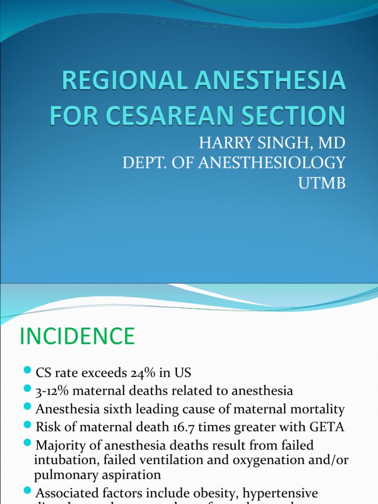 Regional Anesthesia For Cs | PDF | Anesthesia | Medical Specialties