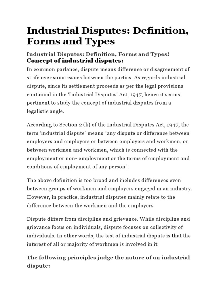 Industrial Disputes: Definition, Forms and Types | PDF | Arbitration ...