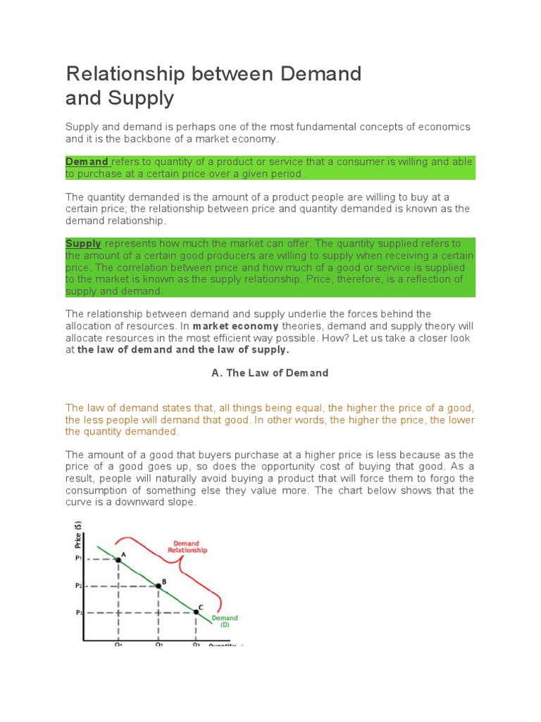 Relationship Between Demand and Supply | PDF | Demand | Supply (Economics)