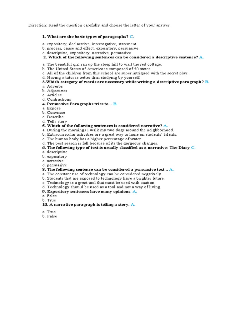 Paragraph Assessment Grade 7 | PDF | Language Arts & Discipline