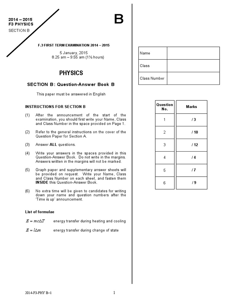 Physics: SECTION B: Question-Answer Book B | PDF | Heat | Temperature
