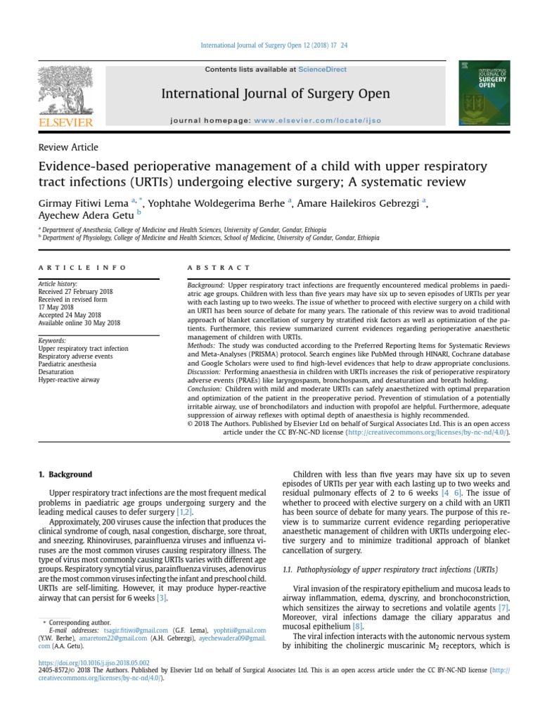5 Management of URIs in Elective Surgery 2018 | PDF | Anesthesia | Surgery