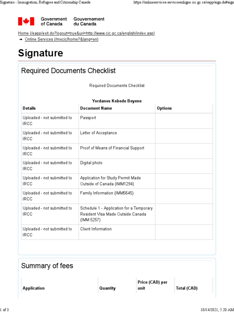 Signature - Immigration, Refugees and Citizenship Canada | PDF ...