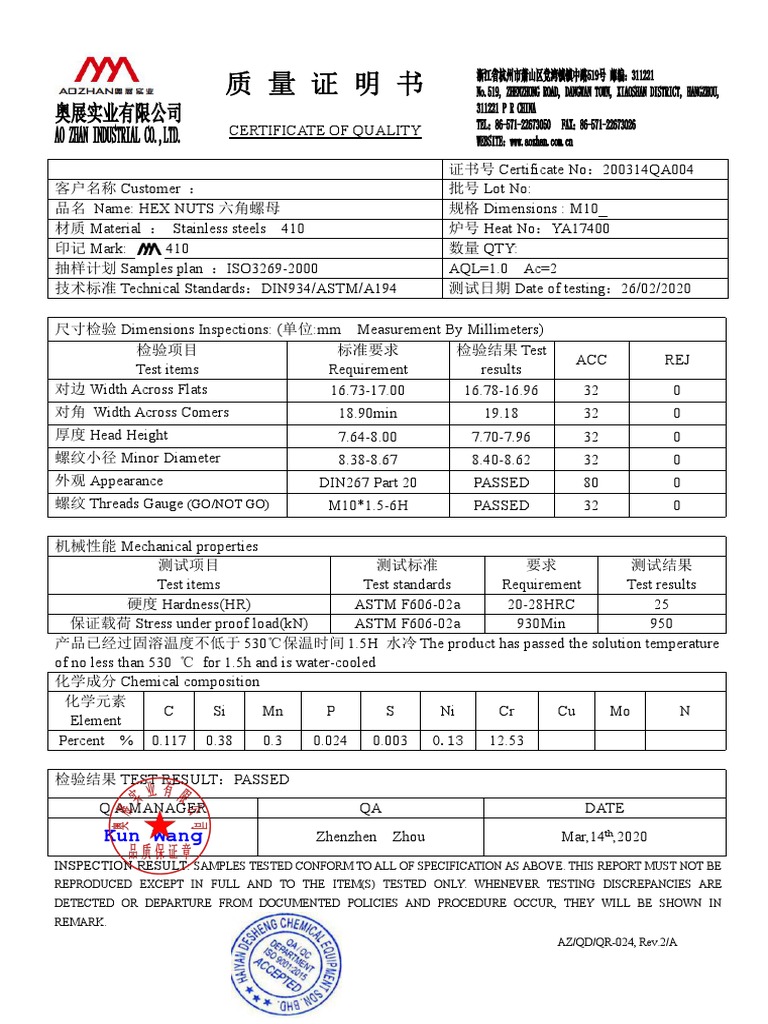 Nut M10 410 Pdf Chemistry Materials