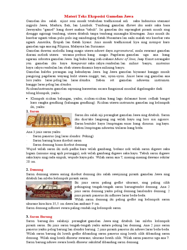 Teks Eksposisi Gamelan Jawa (Bag 1) | PDF