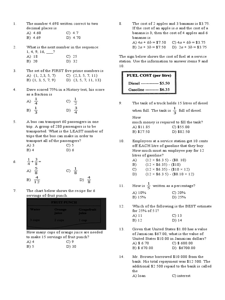 Math Quiz Questions and Answers | PDF | Banks | Loans