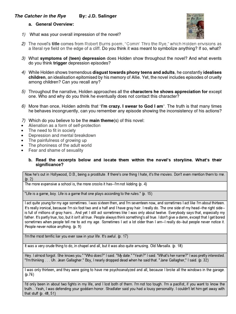 The Catcher in The Rye Analysis | PDF
