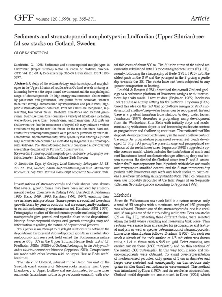 Sandström 1998 GFF | PDF | Reef | Sedimentary Rock