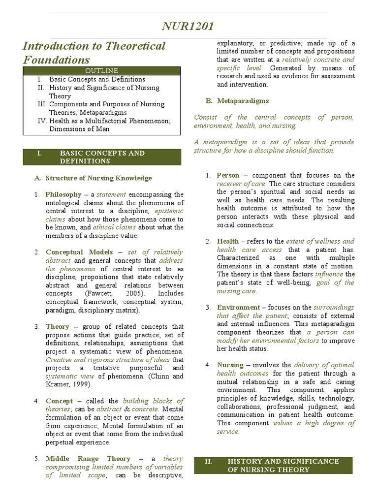 NUR1201 Introduction To Theoretical Foundations: Outline | PDF ...