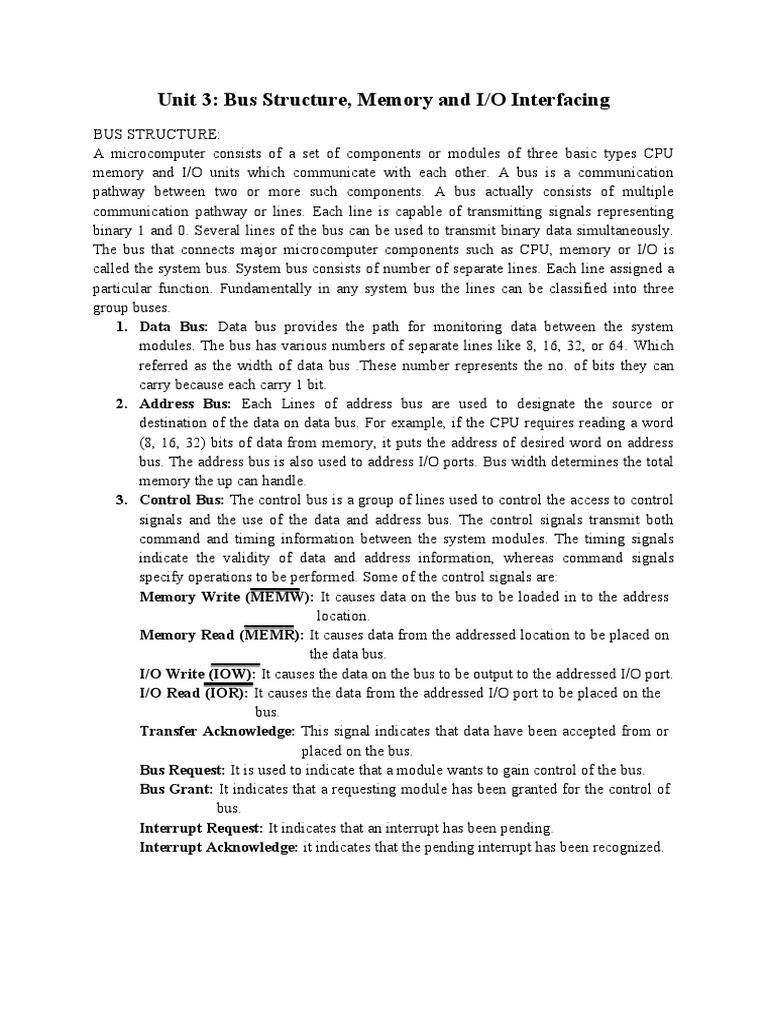 Unit 3: Bus Structure, Memory and I/O Interfacing | PDF | Input/Output | Computer Data Storage