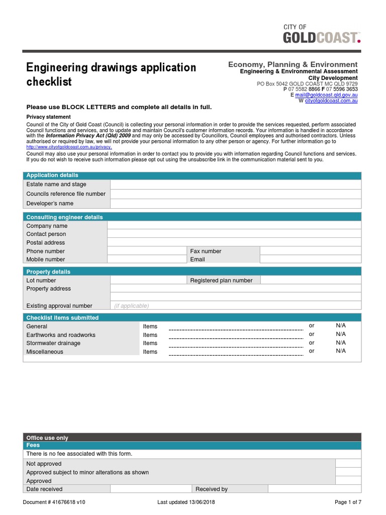Engineering Drawings Application Checklist | PDF | Drainage Basin | Road