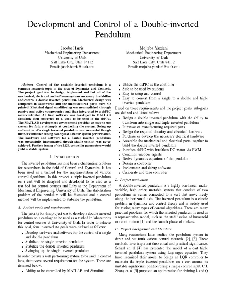 Design and Control of a Double-inverted Pendulum System Using a dsPIC Microcontroller | PDF ...