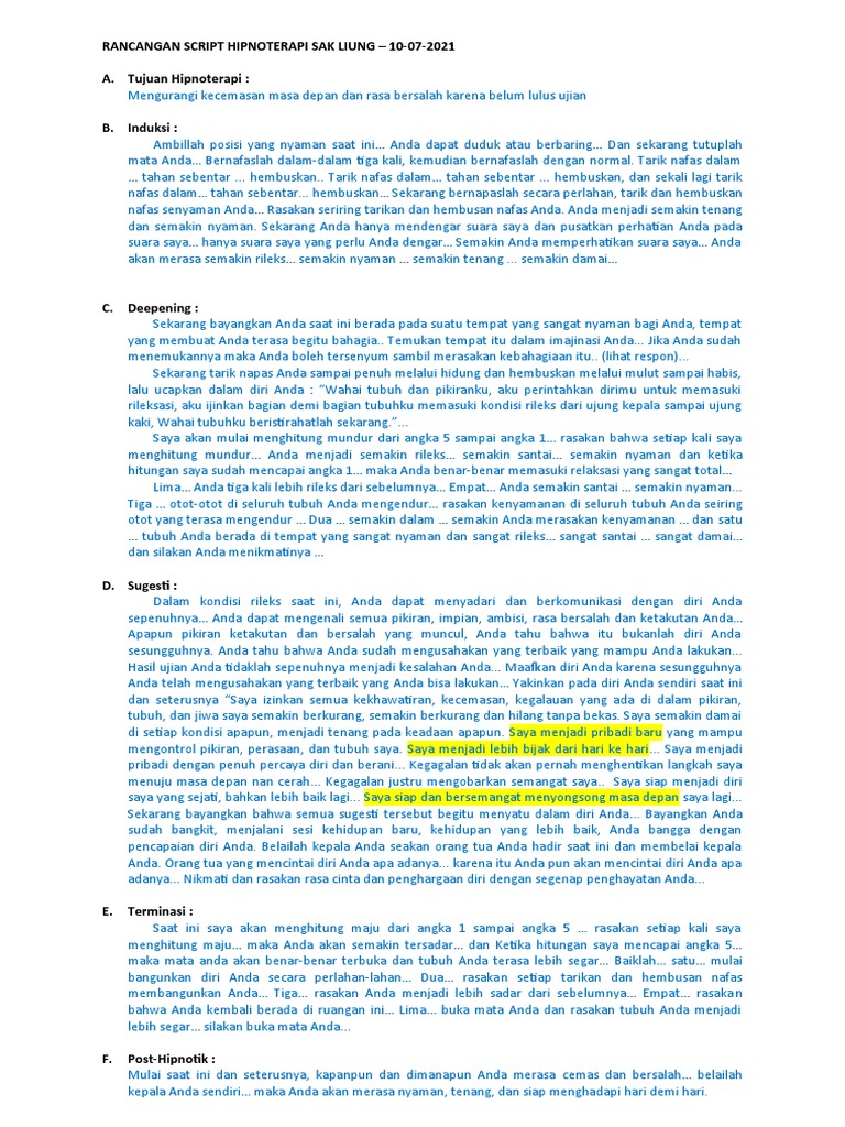 Script Hipnoterapi untuk Kecemasan | PDF | Pengembangan Diri