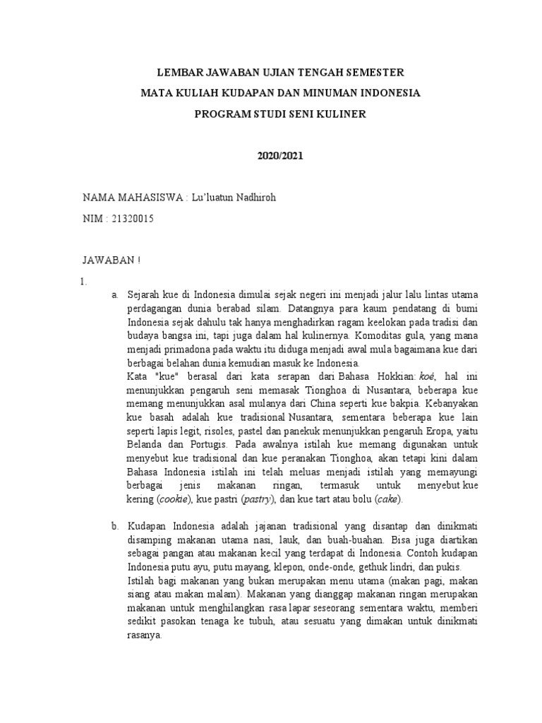 Pengertian Kudapan Tradisional Indonesia | PDF | Memasak, Makanan, & Anggur