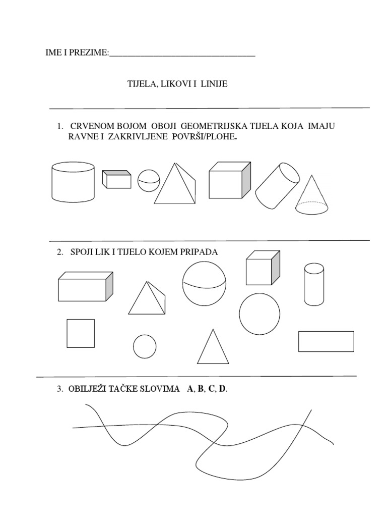 Geometrijska Tijela Likovi I Linije 1 | PDF