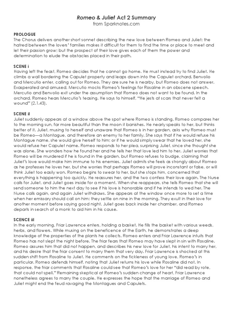 Act 2 Scene Summaries | PDF | Characters In Romeo And Juliet | Romeo ...