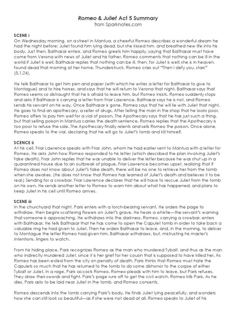 Romeo & Juliet Act 5 Summary: Scene I | PDF | Characters In Romeo And ...