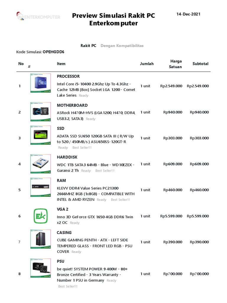 Preview Simulasi Rakit Pc Enterkomputer Dengan Kompatibilitas