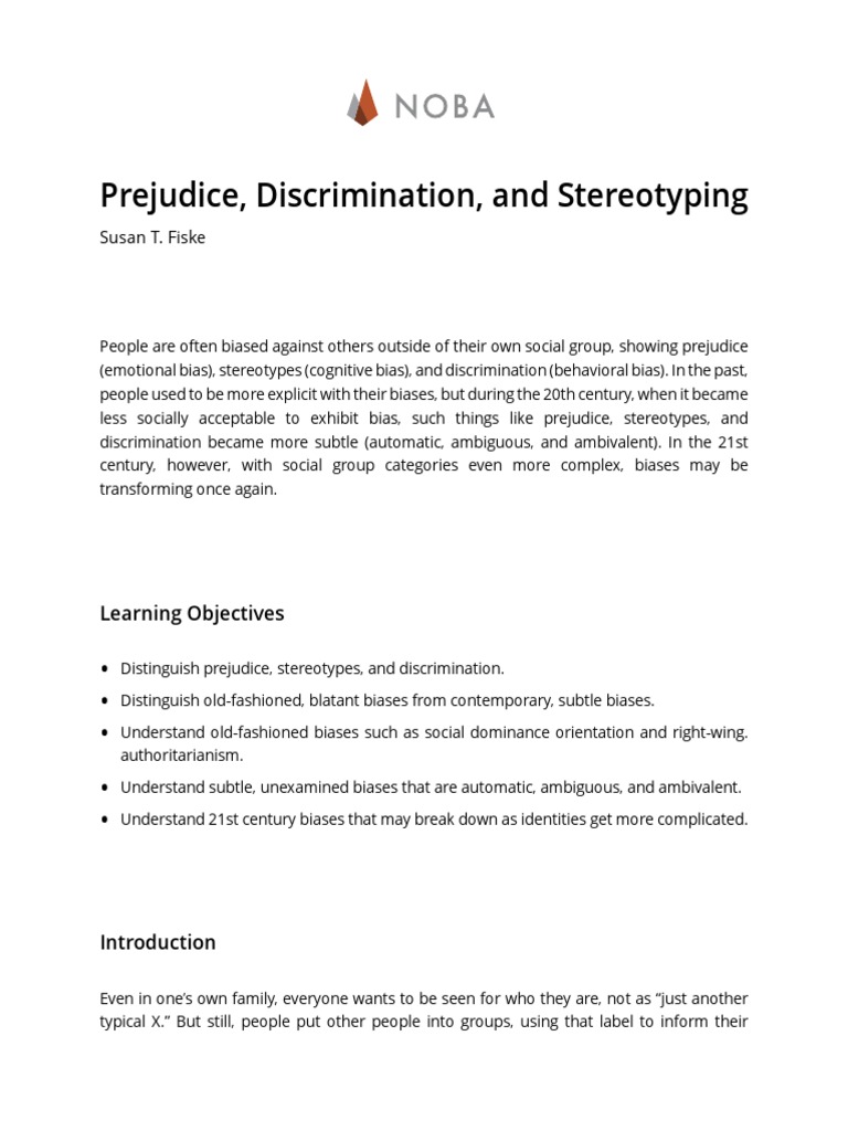 Prejudice Discrimination and Stereotyping | PDF | Stereotypes | Prejudices