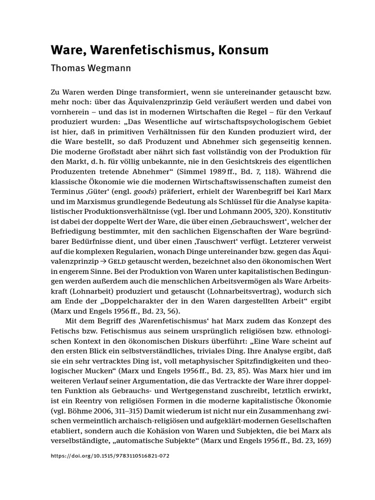 Thomas Wegmann - Ware - Warenfetischismus - Konsum | PDF