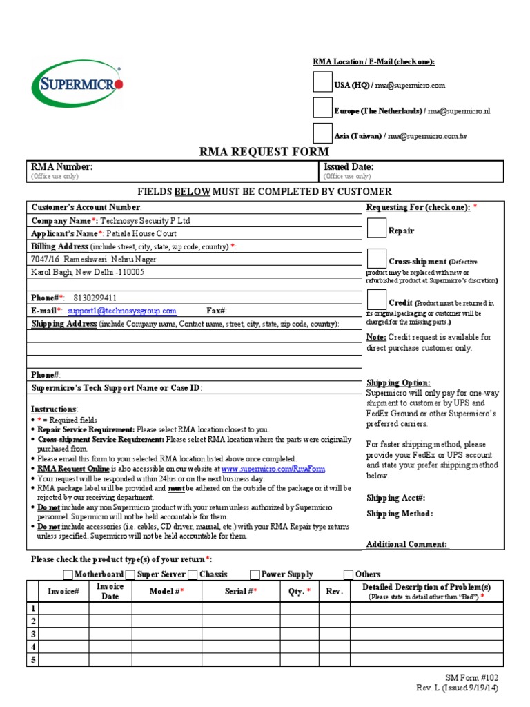(RMA Request Form) Rev. L | Download Free PDF | Computer Science ...