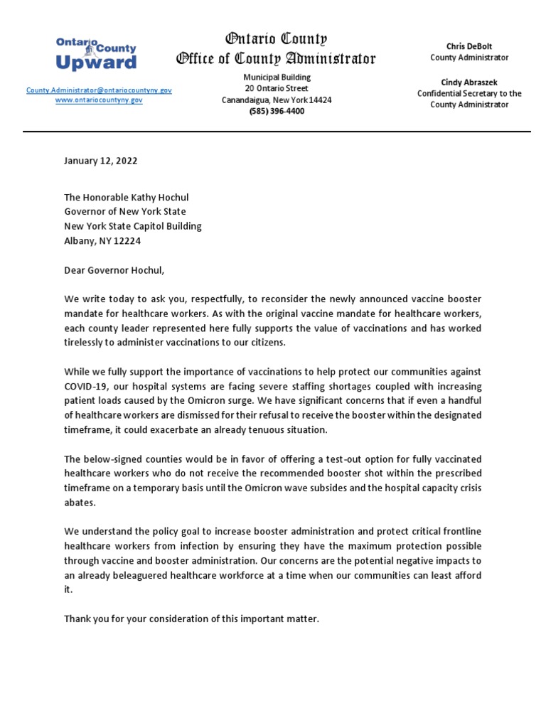 Letter - FL Region - Booster Healthcare Mandate 1-12-22 | PDF | Health ...