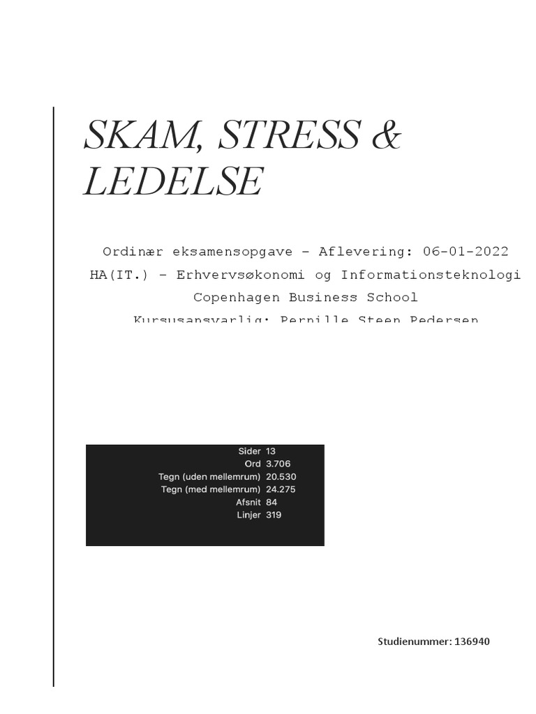 Skam, Stress Og Ledelse Eksamen | PDF