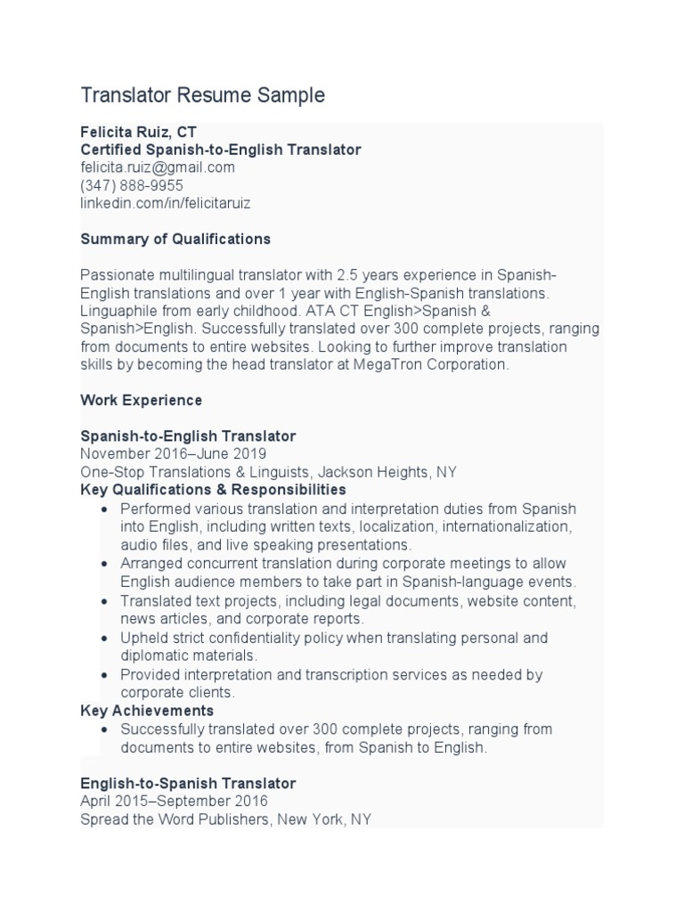 Online Translator Resume Sample | PDF | Translations | Cognitive Science