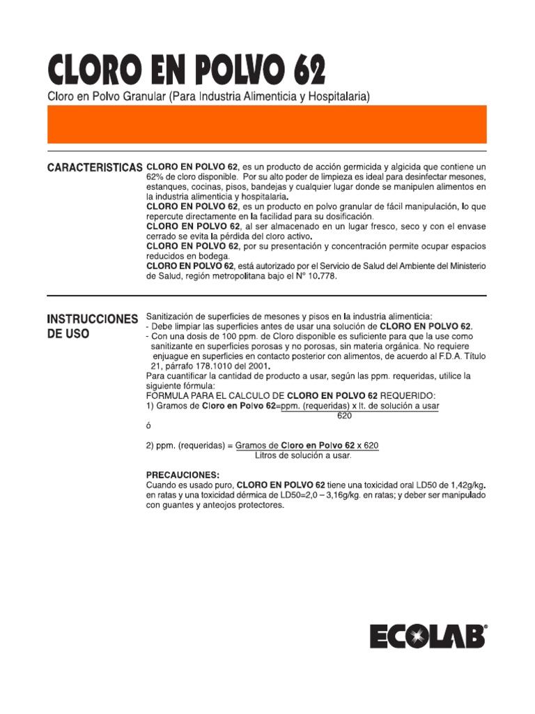 Cloro en Polvo 62 | PDF