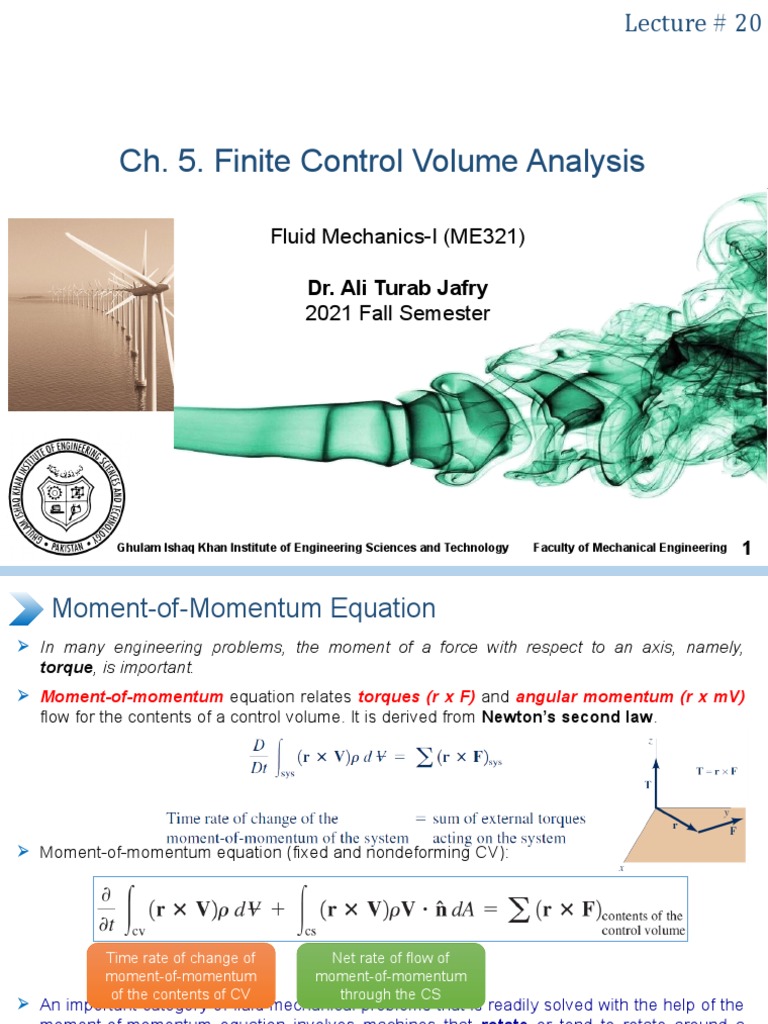 Ch. 5. Finite Control Volume Analysis: Fluid Mechanics-I (ME321) | PDF ...