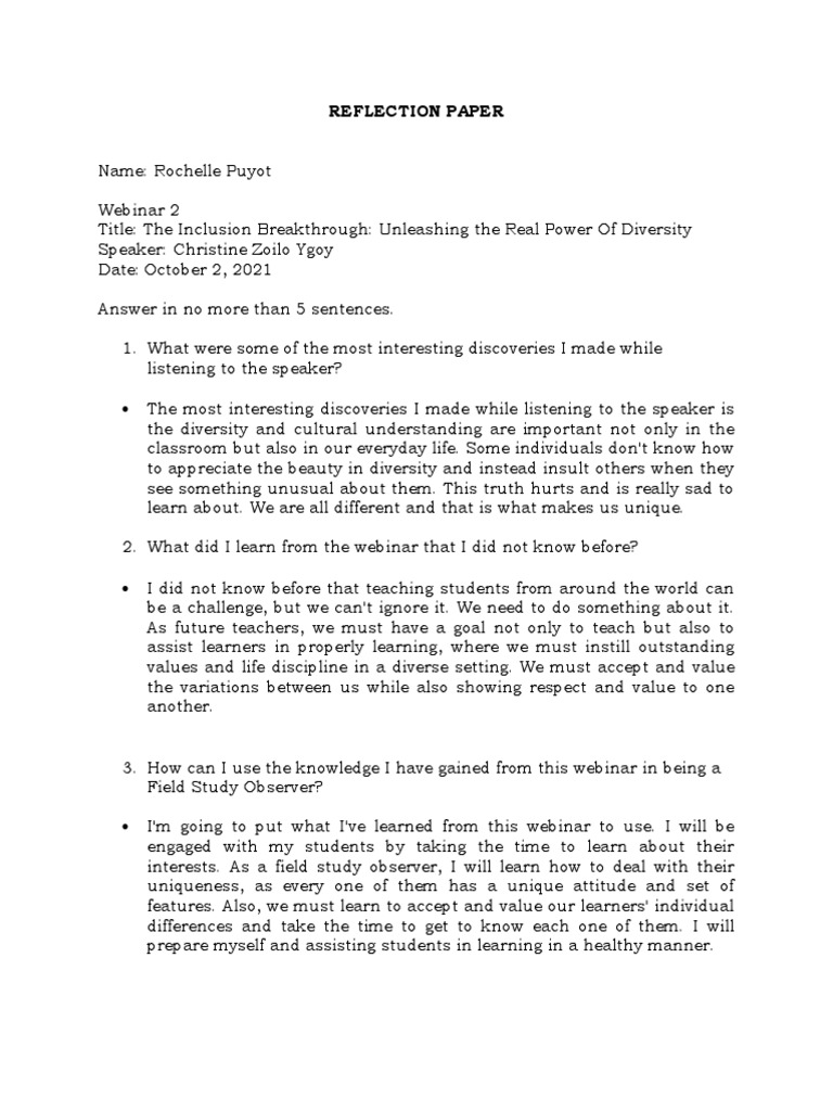 Webinar 2 (Reflection) | PDF