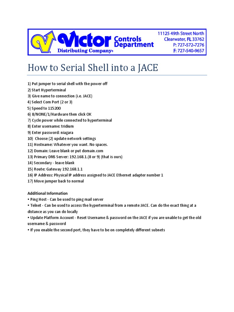 How To Serial Shell Into A JACE: Additional Information | PDF