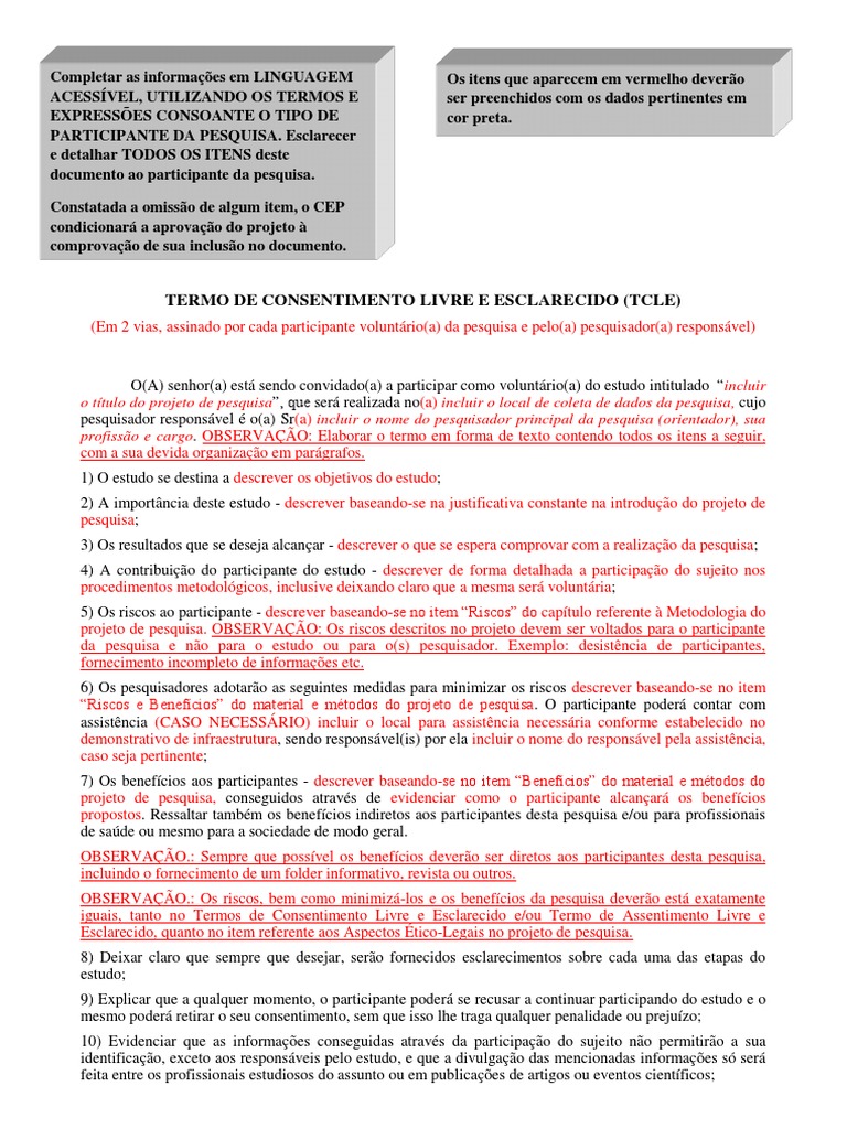 Modelo de Termo de Consentimento TCLE | PDF | Método científico ...