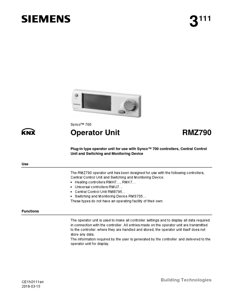 Operator Unit RMZ790 - en | PDF | Electrical Connector | Menu (Computing)