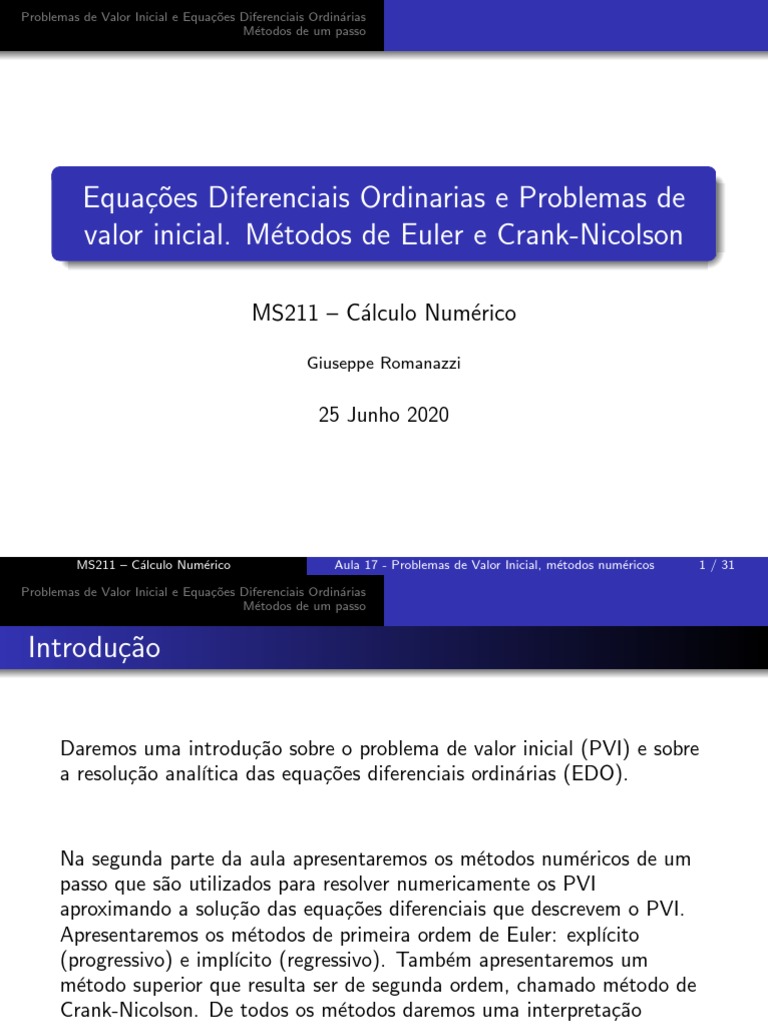 Metodo de Euler | PDF | Análise numérica | Equações diferenciais