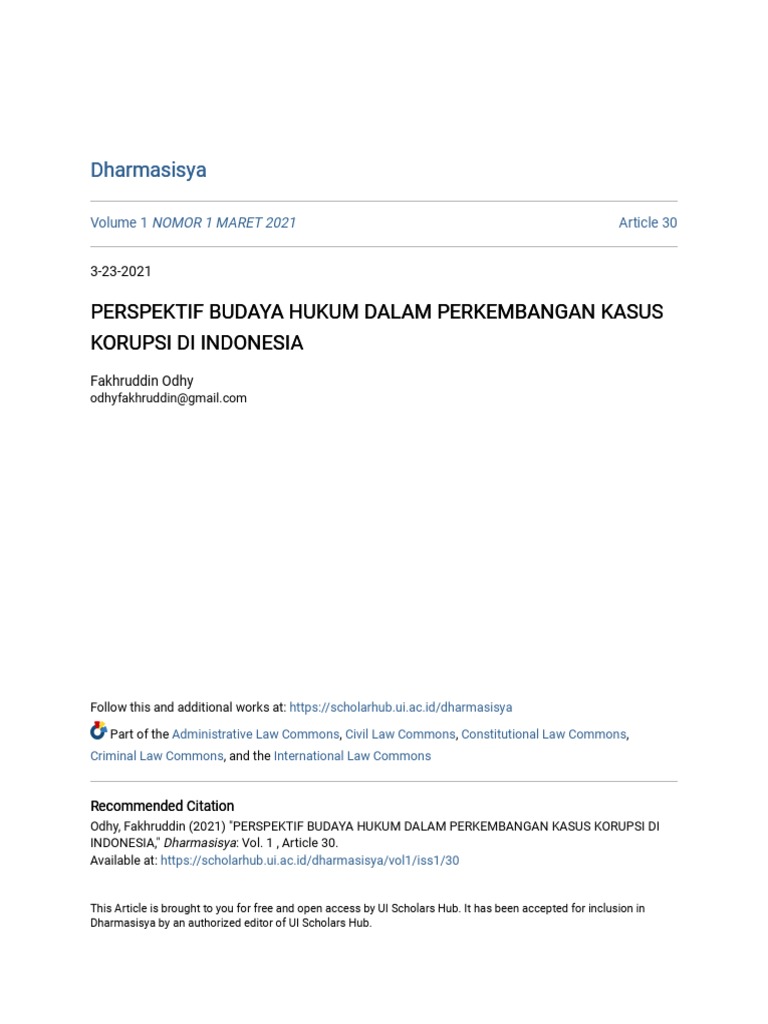 Perspektif Budaya Hukum Dalam Perkembangan Kasus Korupsi Di Indonesia | PDF