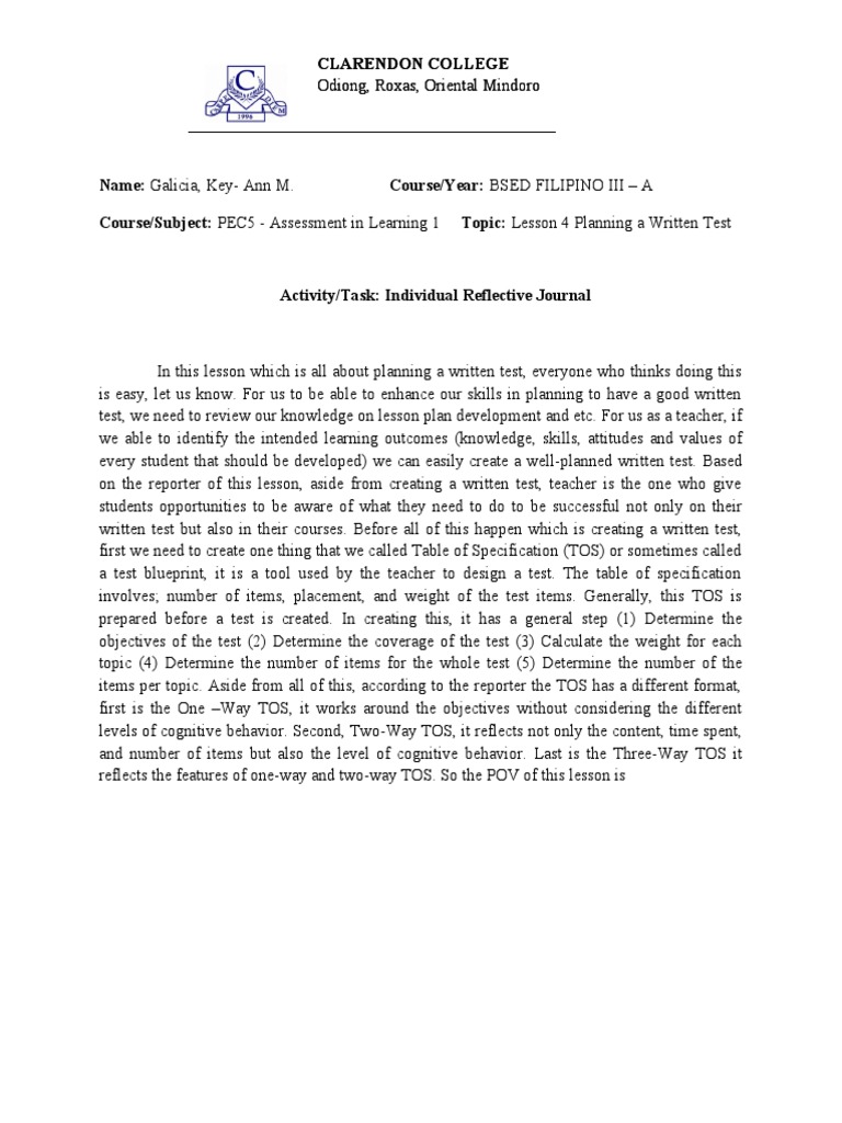 Reflective Journal Template | PDF | Educational Assessment ...
