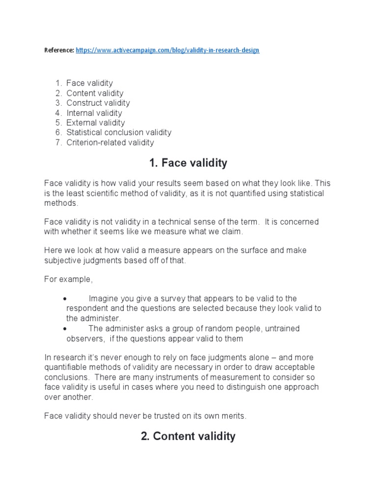 Types of Validity | PDF | Validity (Statistics) | Cognition