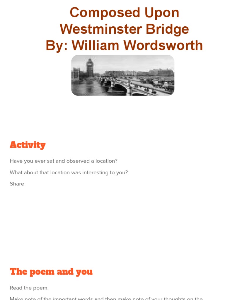 "Wordsworth's Westminster Bridge Analysis" | PDF | Poetic Form ...