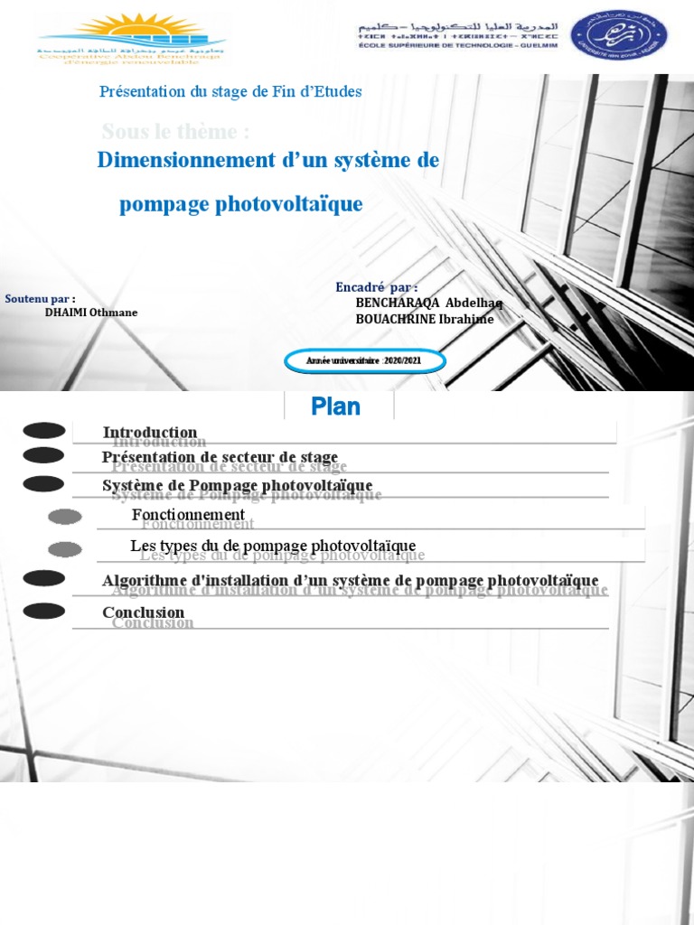 Présentation SFE DHAIMI Othmane | PDF | Énergie solaire photovoltaïque | Pompe