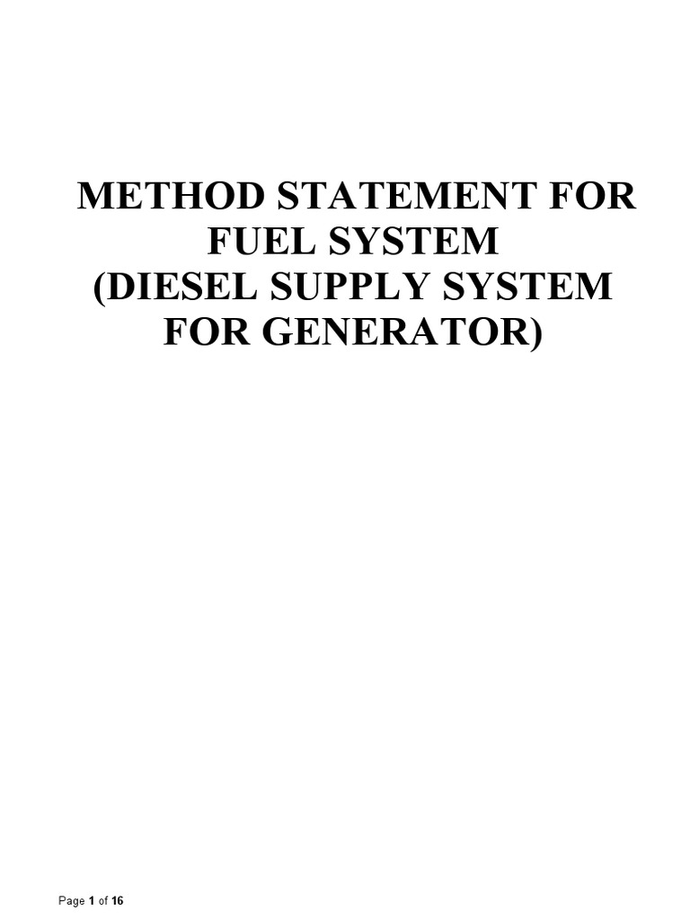 Diesel Generator Fuel System Method Statement | PDF | Pipe (Fluid ...